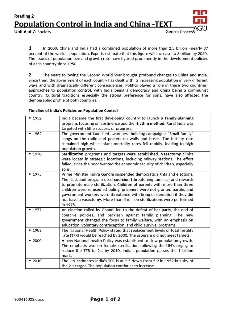 R2 - 602 - Population Control in India and China TEXT | PDF