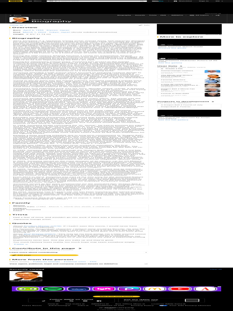 Akira Toriyama - Biography - IMDb | PDF | Dragon Ball | Anime And Manga