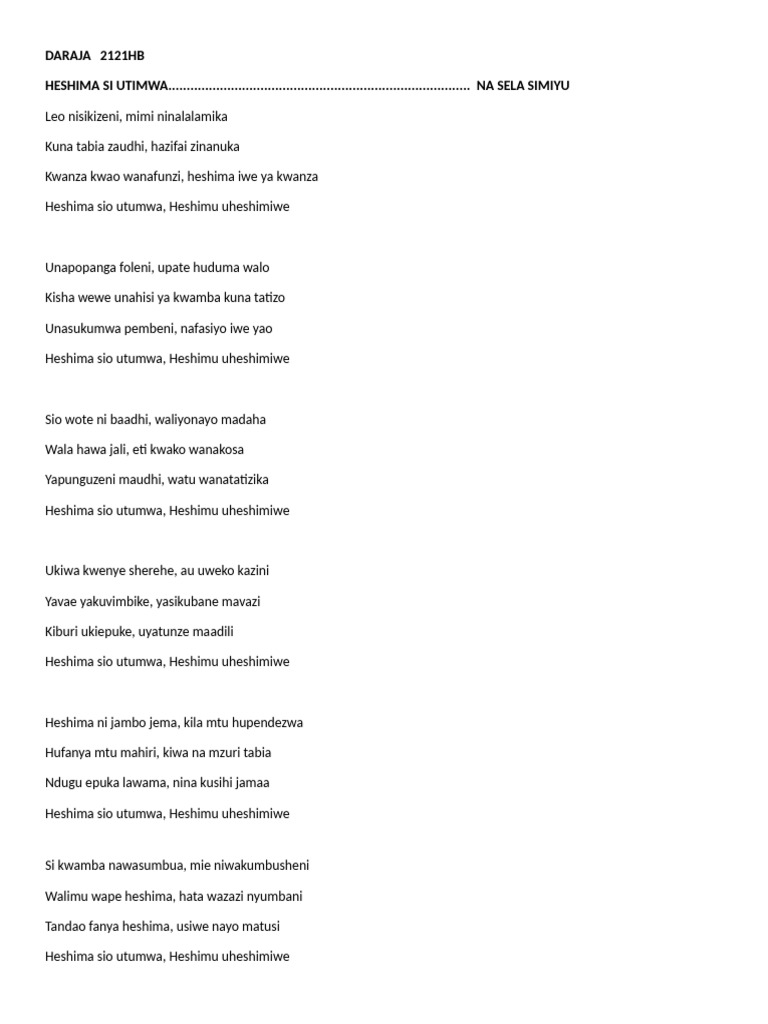 Heshima Si Utumwa | PDF