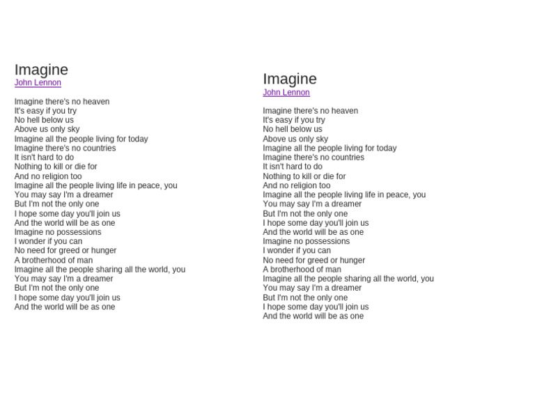 John Lennon’s "Imagine" Lyrics Explained | PDF