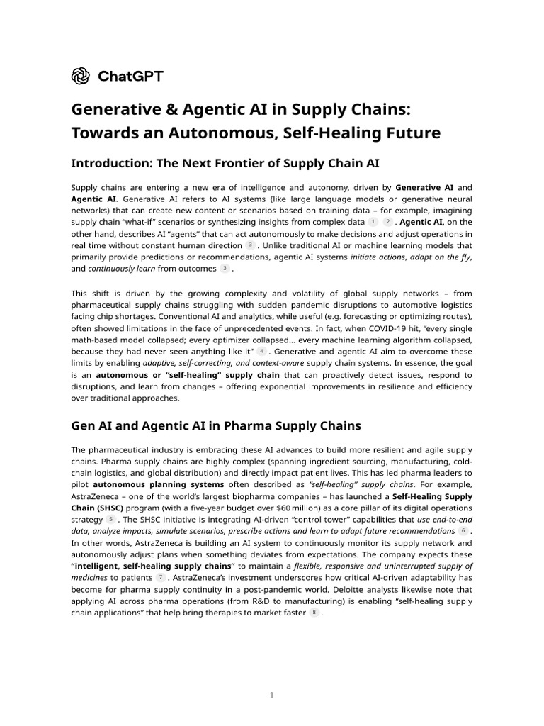 Generative & Agentic AI in Supply Chains - Towards An Autonomous, Self Healing Future | PDF ...
