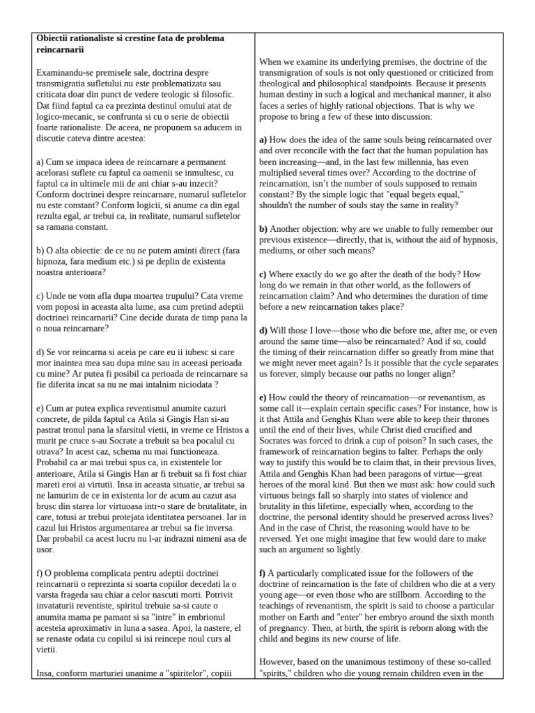 Obiectii Rationaliste Si Crestine Fata de Problema Reincarnarii | PDF ...