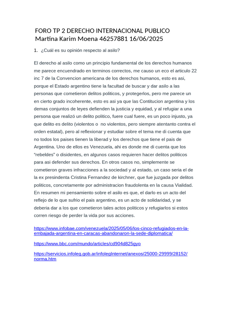 Foro TP 2 Derecho Internacional Publico | PDF