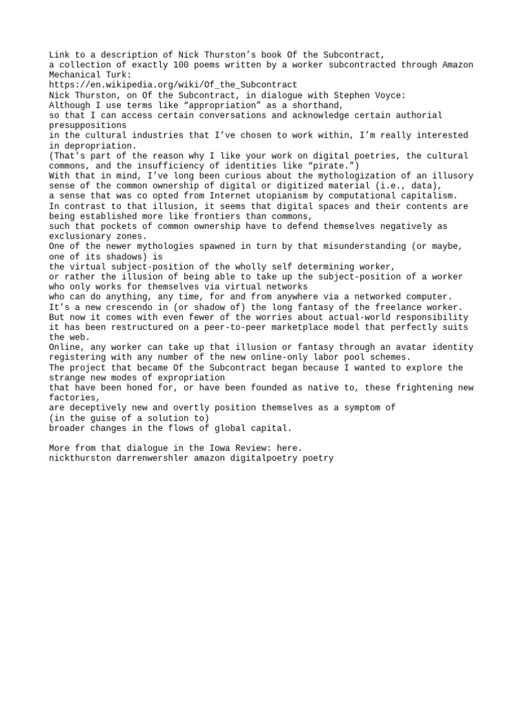 Publishing Sphere Reader Nick Thurston Subcontract | PDF