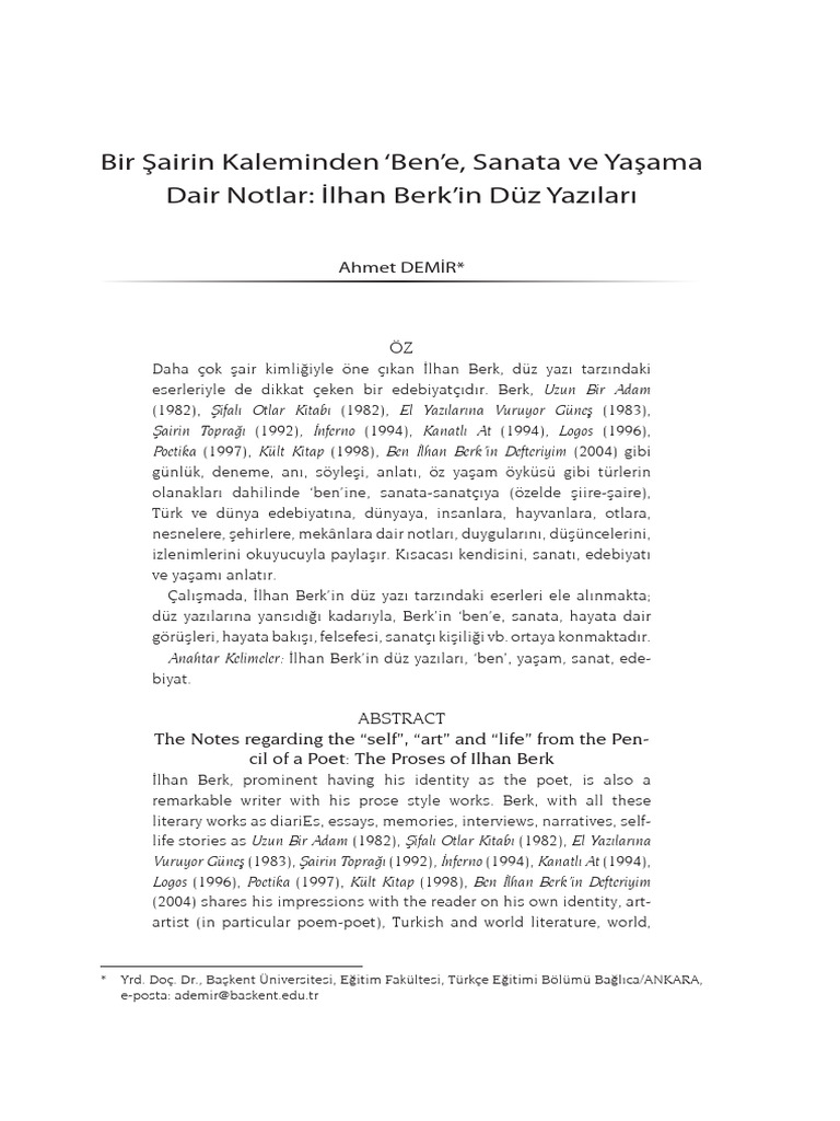 Notlar İlhan Berk'in Düz Yazıları | PDF