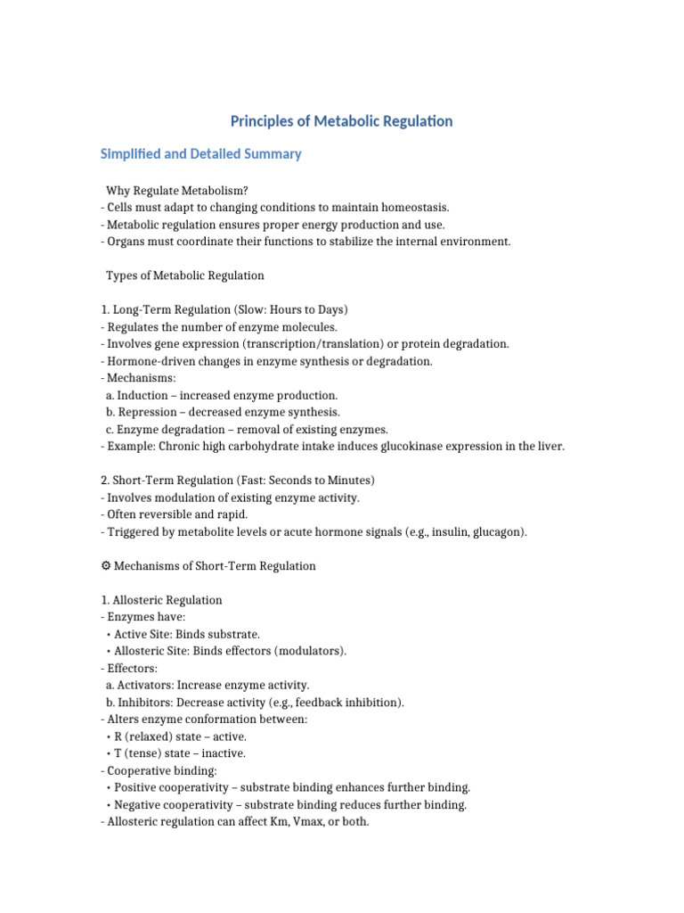 Metabolic Regulation Principles Explained | PDF | Enzyme | Enzyme Inhibitor