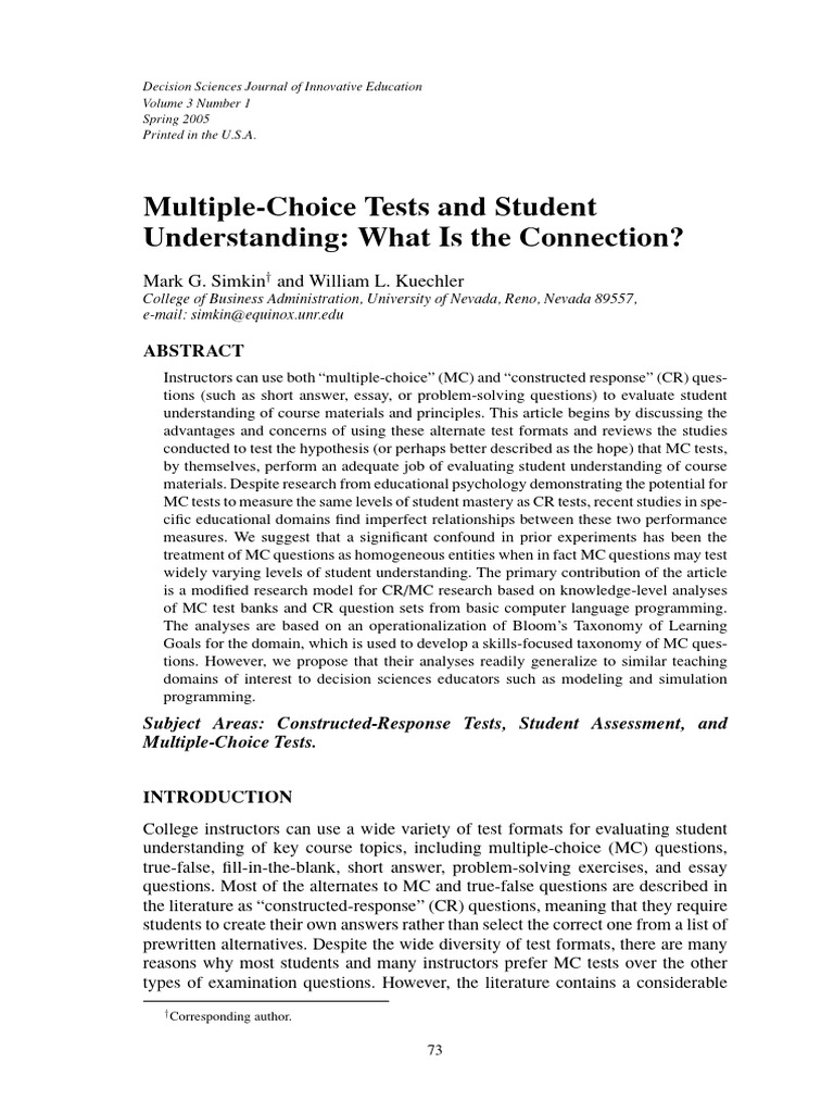 Multiple-Choice Tests and Student Understanding | PDF | Knowledge ...
