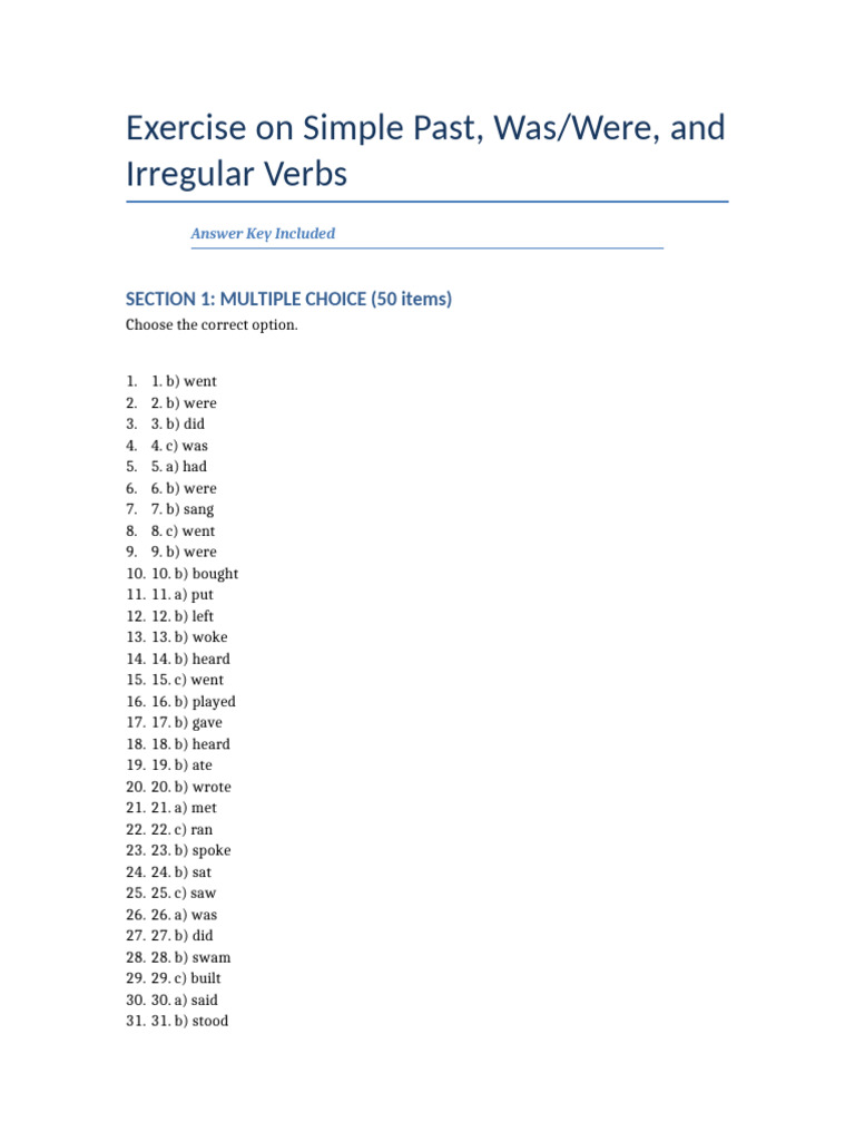 Simple Past Exercises with Answers | PDF