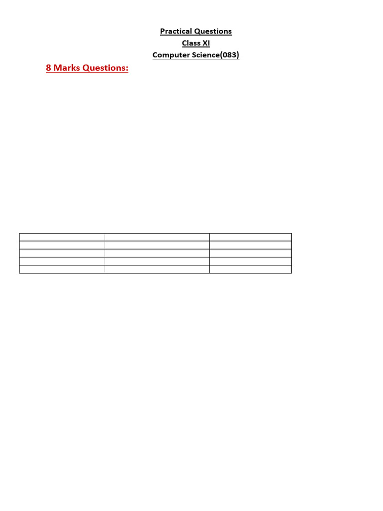 Class 11 Cs Practical Questions | PDF | Computer Programming | Computing