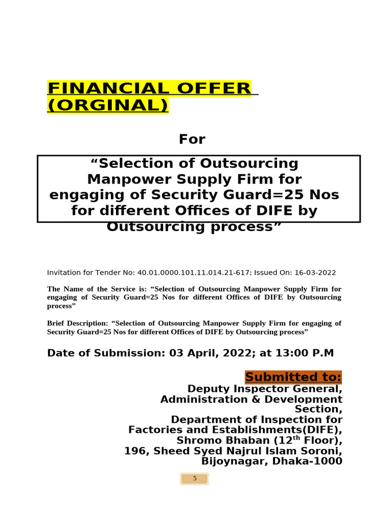 Financial Offer Latter For Tender | PDF | Bankruptcy | Business Law