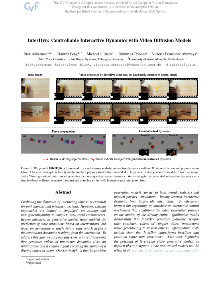 Akkerman InterDyn Controllable Interactive Dynamics With Video Diffusion Models CVPR 2025 Paper ...