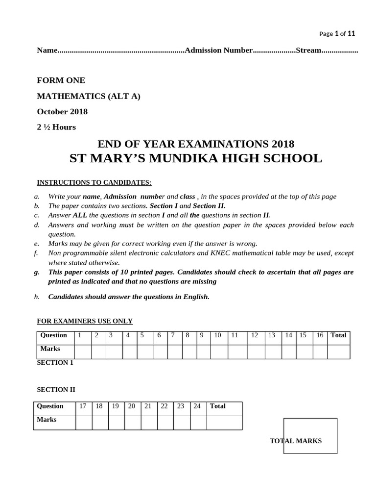 Math Form 1 End Year Exam 2018 | PDF | Circle | Mathematics