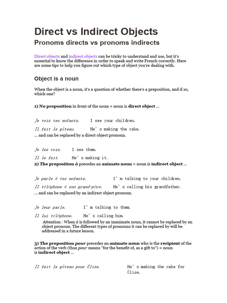 Direct and Indirect Pronouns | PDF | Pronoun | Object (Grammar)