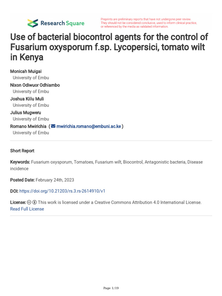 Use of Bacterial Biocontrol Agents For T | PDF | Polymerase Chain ...
