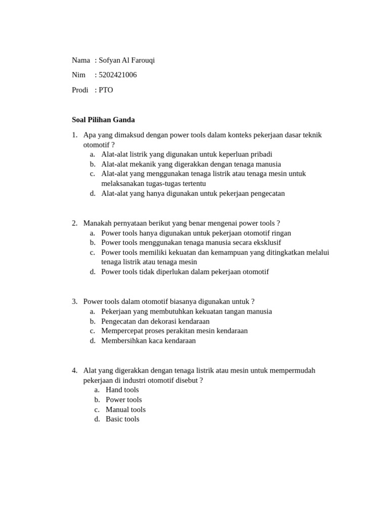 Sofyan Al Farouqi - 5202421006 - Soal Power Tools | PDF