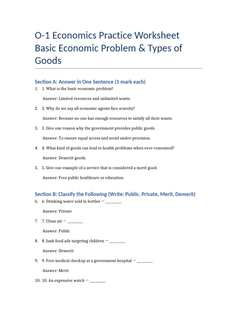 O1 Economics Basic Economic Problem Questions | PDF | Opportunity Cost ...