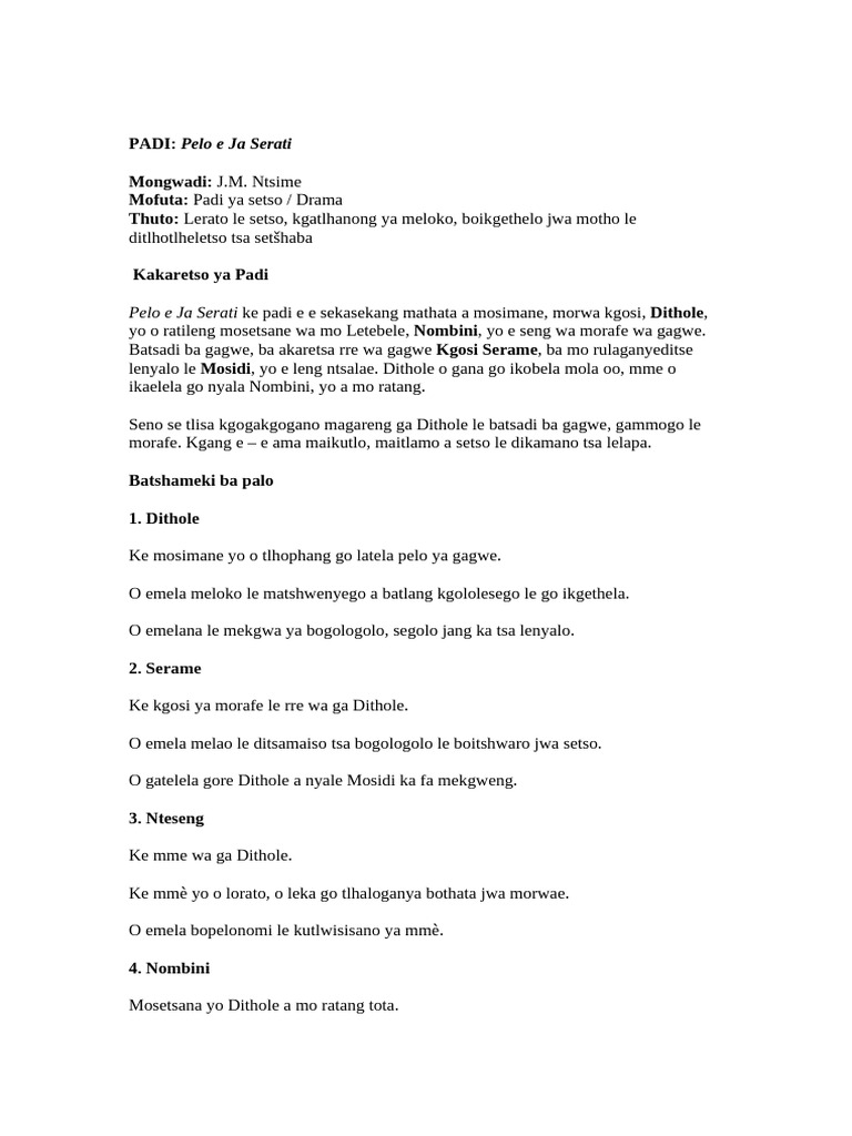 Seswana Igcse Pelo e Ja Serati | PDF