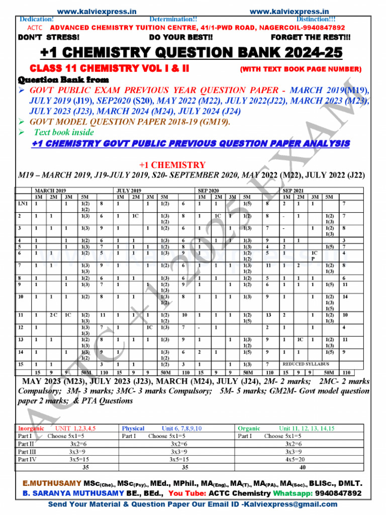 Actc +1 Chemistry Question Bank 2025 | PDF