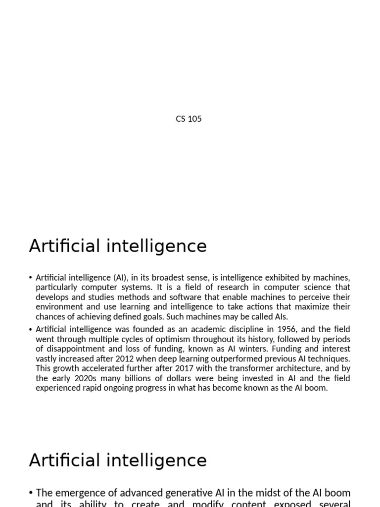 Unit 1 CS105 Introduction To Artifical Intellgence | PDF | Artificial ...