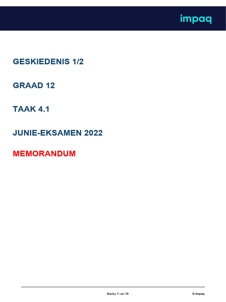 2022-GESK-Graad 12-Junie Eksamen Memorandum - Vraestel 1 | PDF