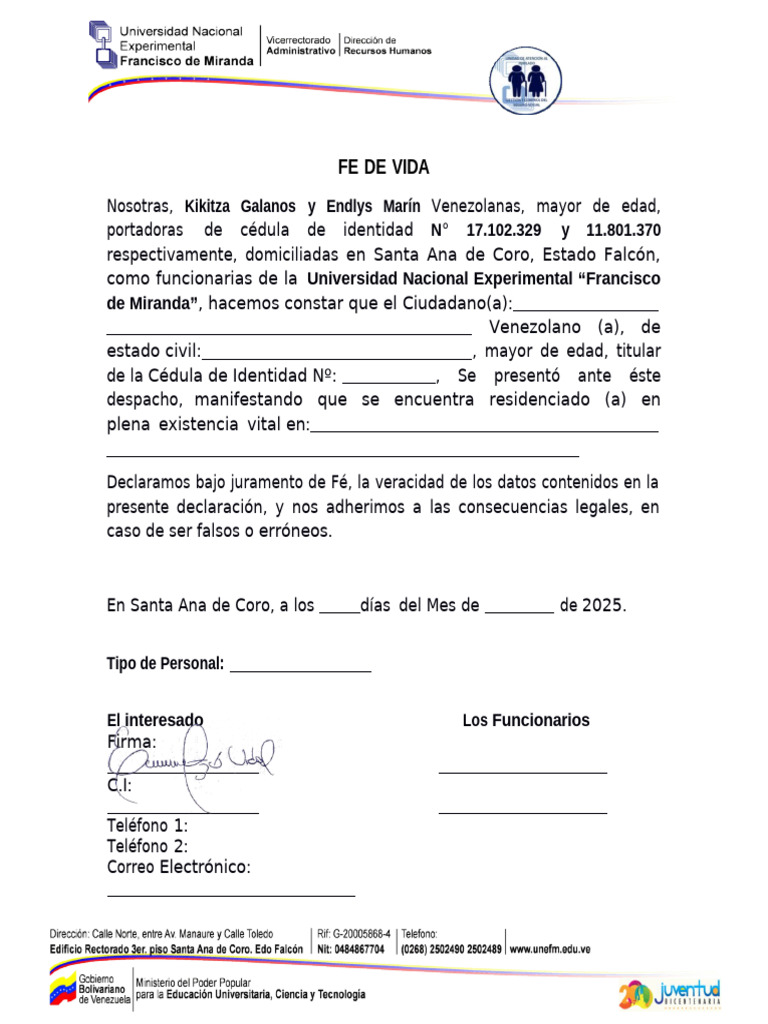 Certificación de Fe de Vida en Venezuela | PDF
