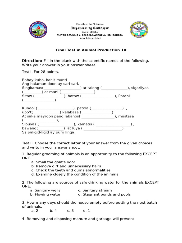 Final Test in Animal Production 10 | PDF | Parasitism | Injection ...