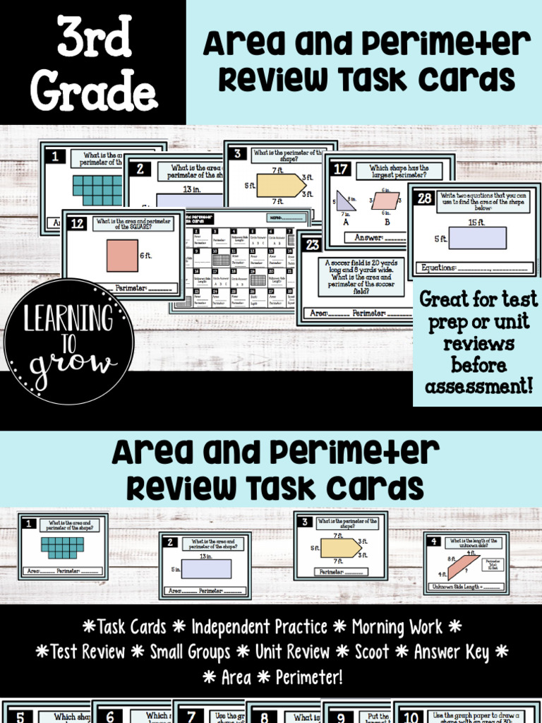 Area and Perimeter Task Cards for 3rd Grade | PDF | Area | Length