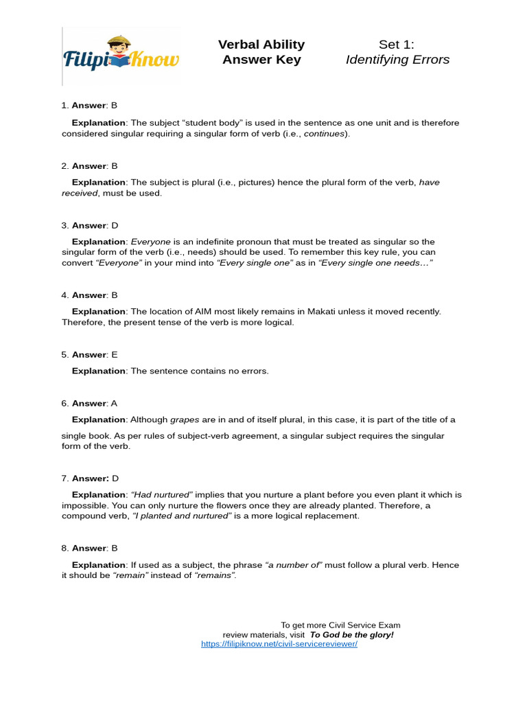 Verbal Ability Error Identification Guide | PDF | Grammatical Number | Verb