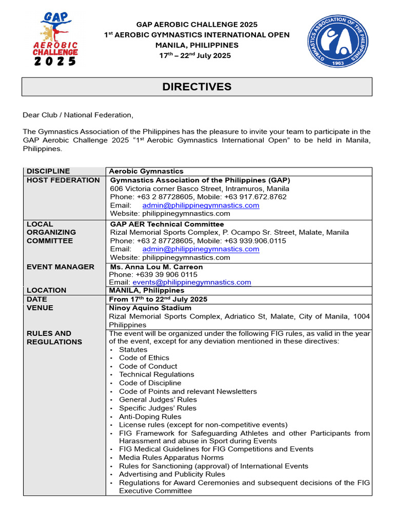Directives - GAP Challenge - AER International Open | PDF