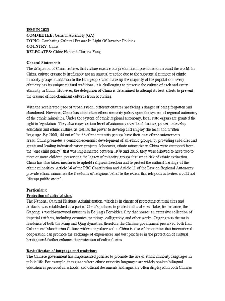 ISMUN GA China Position Paper | PDF | Climate Change | Sustainability