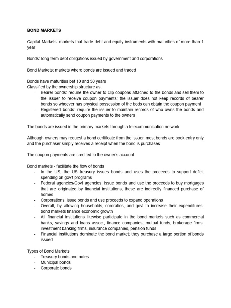 Overview of Bond Markets and Types | PDF | Bonds (Finance) | United ...