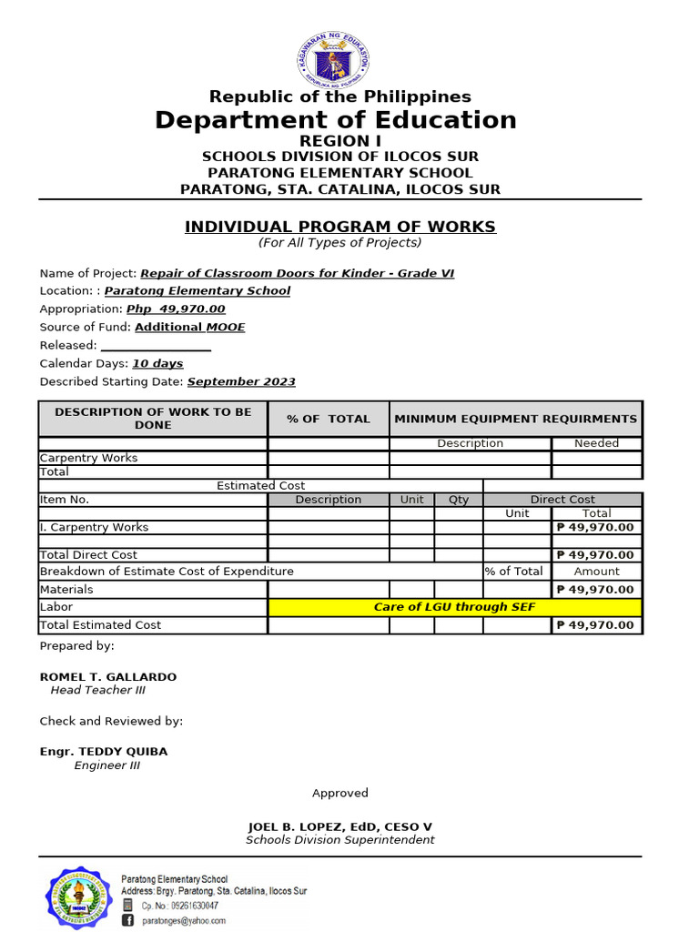 Program of Works For School | PDF | Building Engineering | Secondary ...