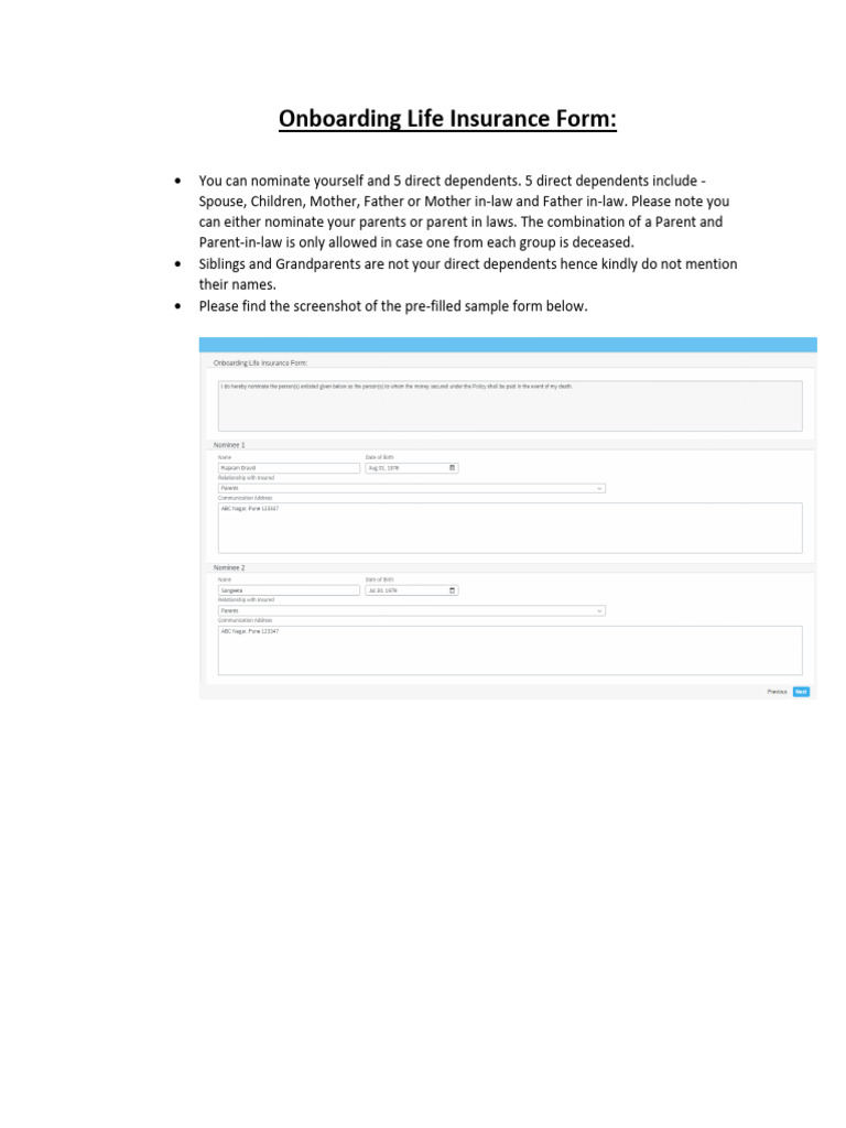 Sample Onboarding Life Insurance Form | PDF