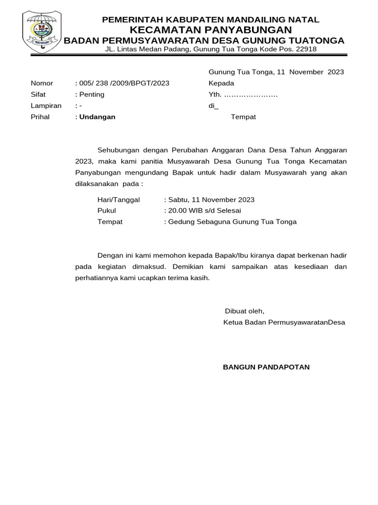 Undangan Musdes Perubahan 2023 | PDF