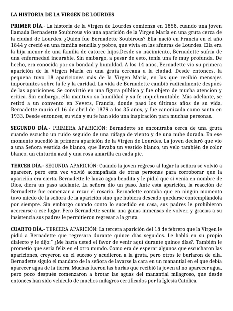 Historia de la Virgen de Lourdes | PDF