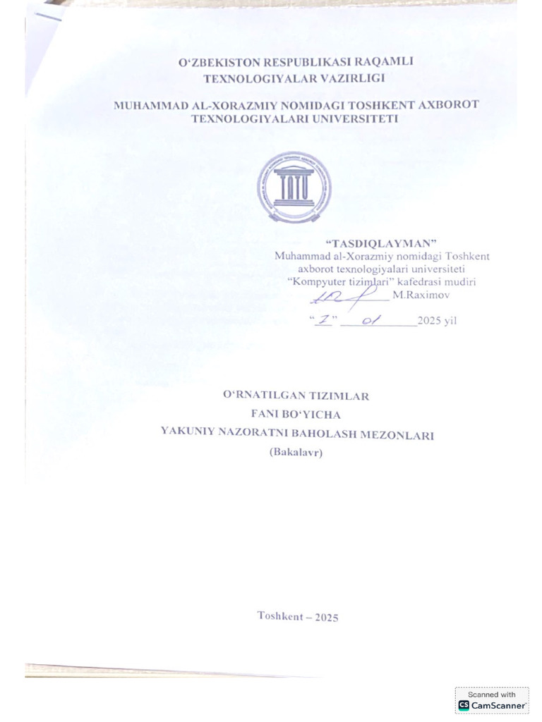 O'Rnatilgan Tizimlar, Mezon Va Savollar Banki | PDF