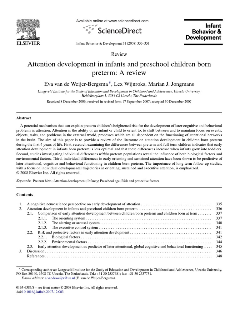 Attention Development For Preterm Born - A Rreview | PDF | Preterm ...