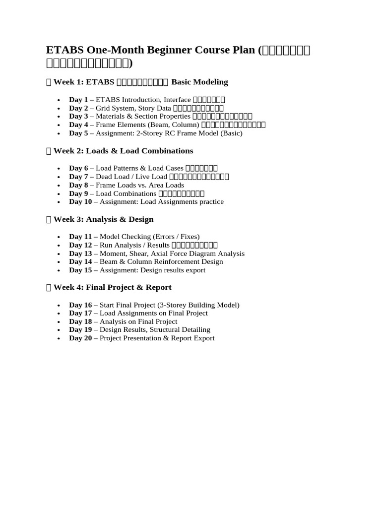ETABS Course Outline Week I | PDF