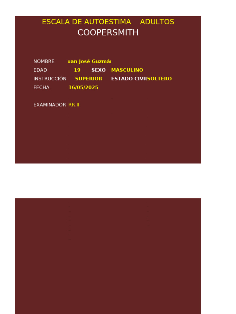 Escala de Autoestima Coopersmith Adultos | PDF | Autoestima