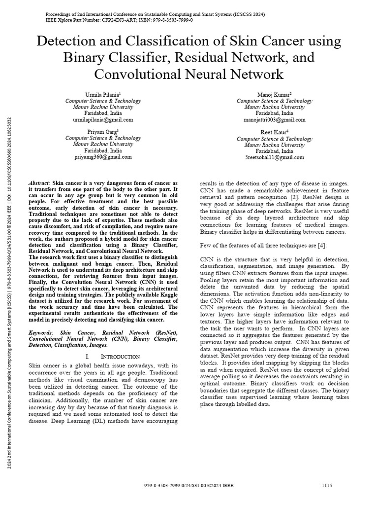 Detection and Classification of Skin Cancer Using Binary Classifier Residual Network and ...