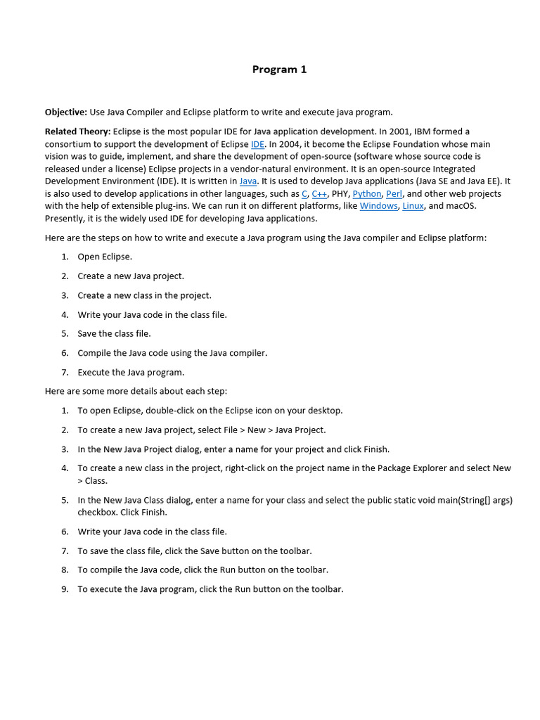 OOPS With Java Experiment 1 To 4 | PDF | Object Oriented Programming | Eclipse (Software)
