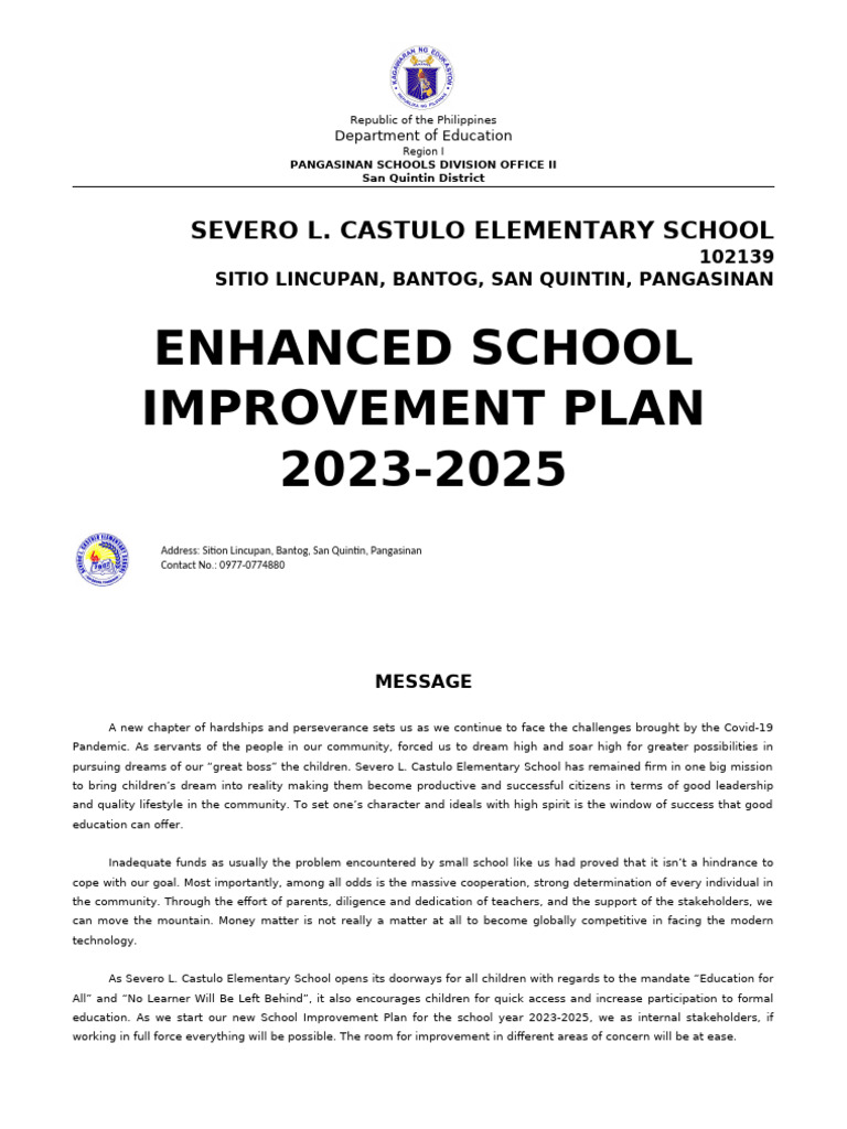 Enhanced School Improvement Plan 2023-2025 - Slces | PDF | Educational ...