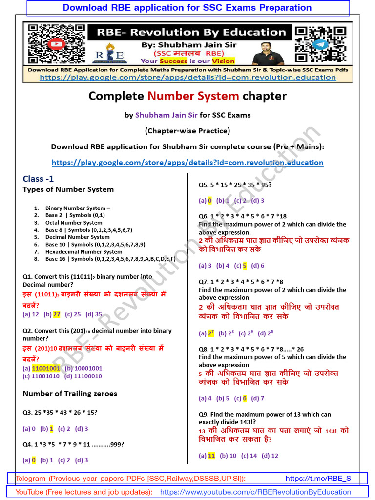 Number System Drona Sheet | PDF