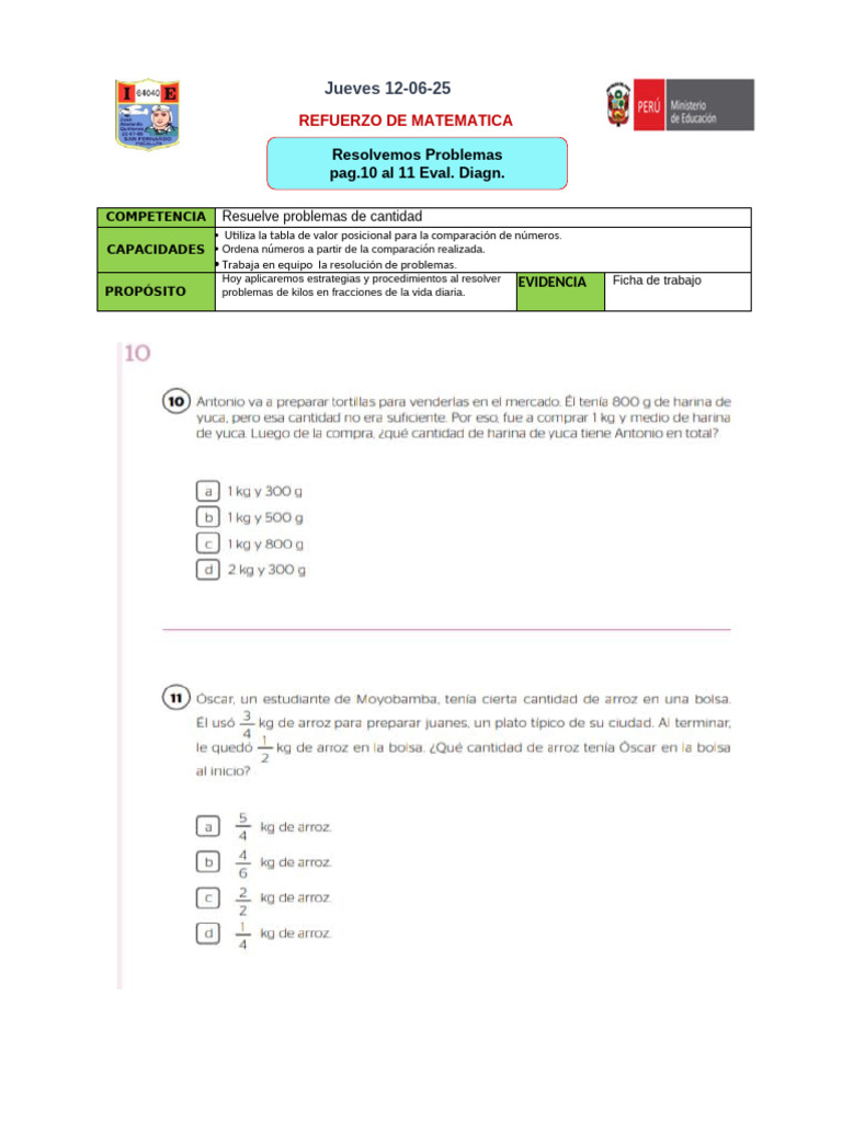 6°MAT-Refuerz Eval - Diagn.10-11 Res - Prob. de Kilo | PDF
