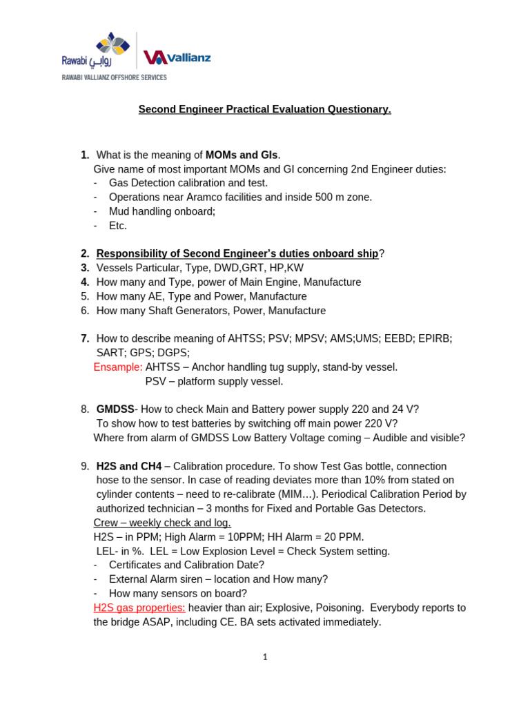 Second Engineer Evaluation Guide | PDF | Manufactured Goods ...