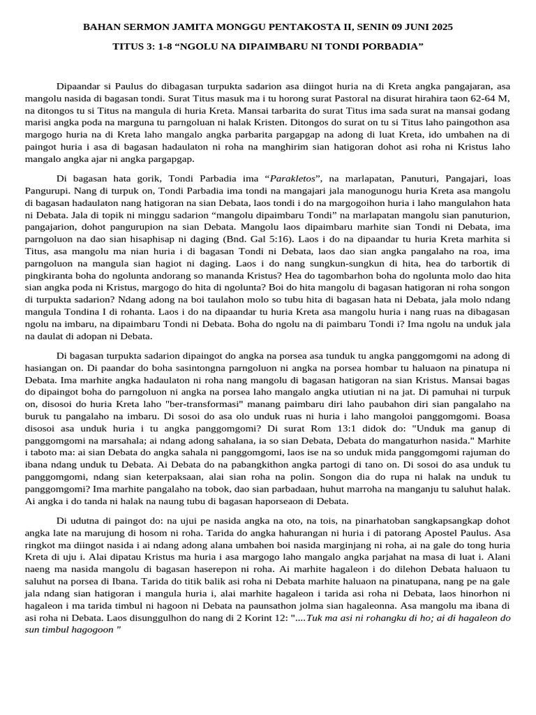 Titus 3, 1-8 Bahan Khotbah Atau Bahan Sermon | PDF