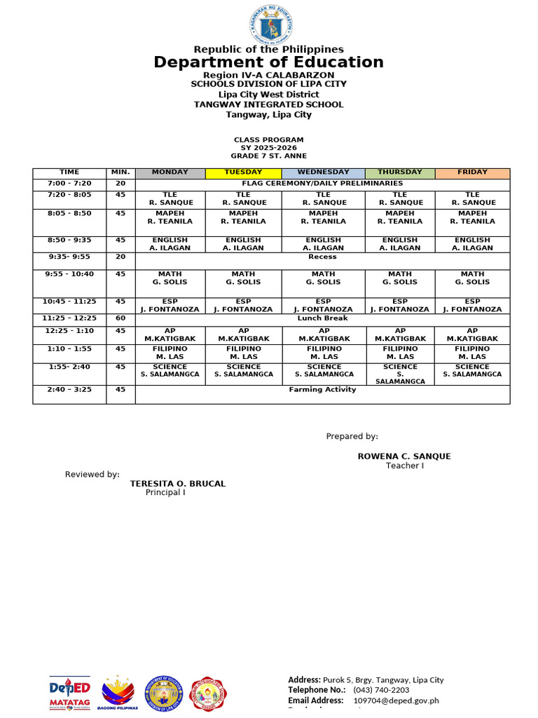 S Y 2025 2026 Class Program Pdf Government Institutions Governance