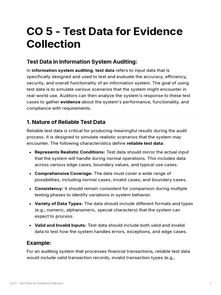 Test Data For Evidence Collection | PDF | Software Testing | System