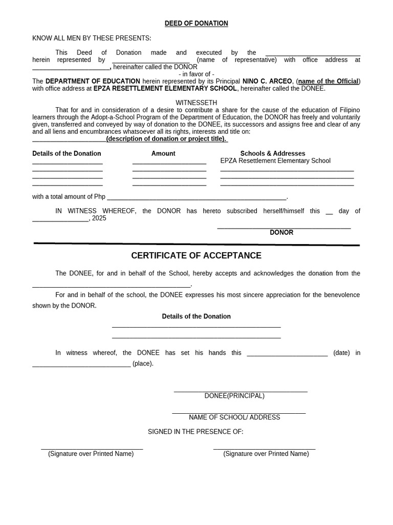 Deed - of - Donation Acceptance Form 1 | PDF | Real Property Law | Private Law