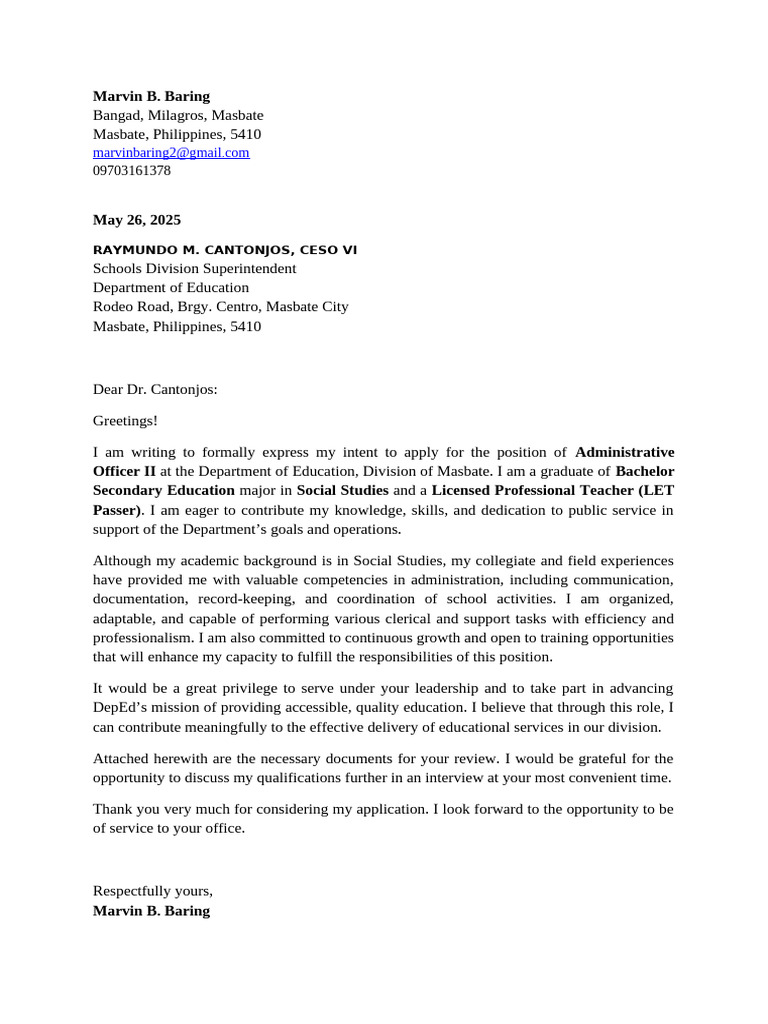 Letter of Intent - Baring | PDF